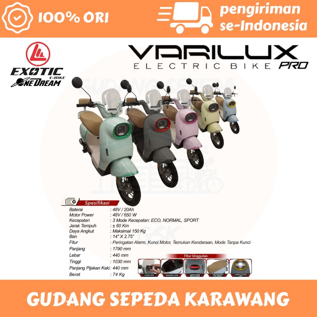 Jual SEPEDA LISTRIK EXOTIC VARILUX PRO New Model New Colour 650 Watt 20 ...