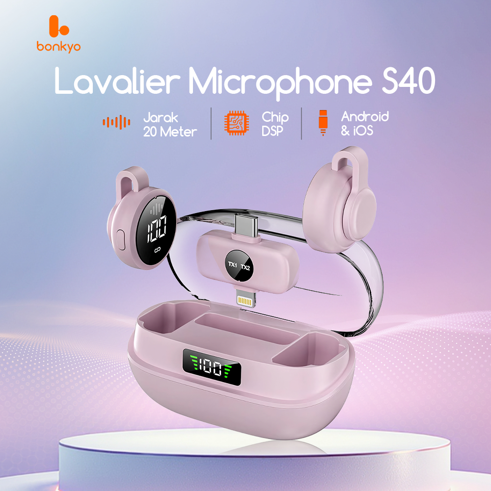 Jual Bonkyo S40 Lavalier Mic Wireless 2.4G Dual Mic DSP Chip Support ...