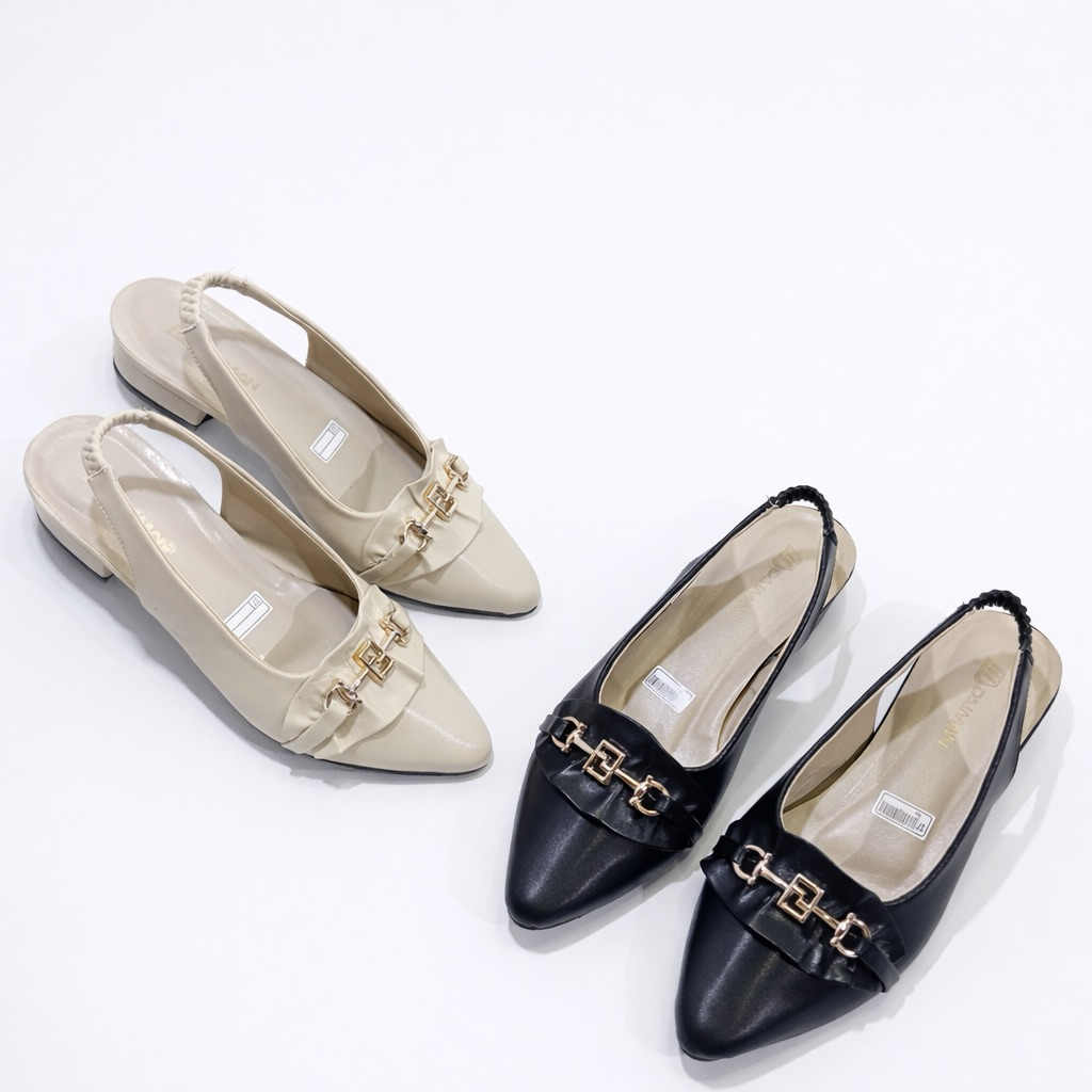 Jual Sepatu Wanita Model Flat Slingback Elegan dengan Rantai Gold Aksen ...