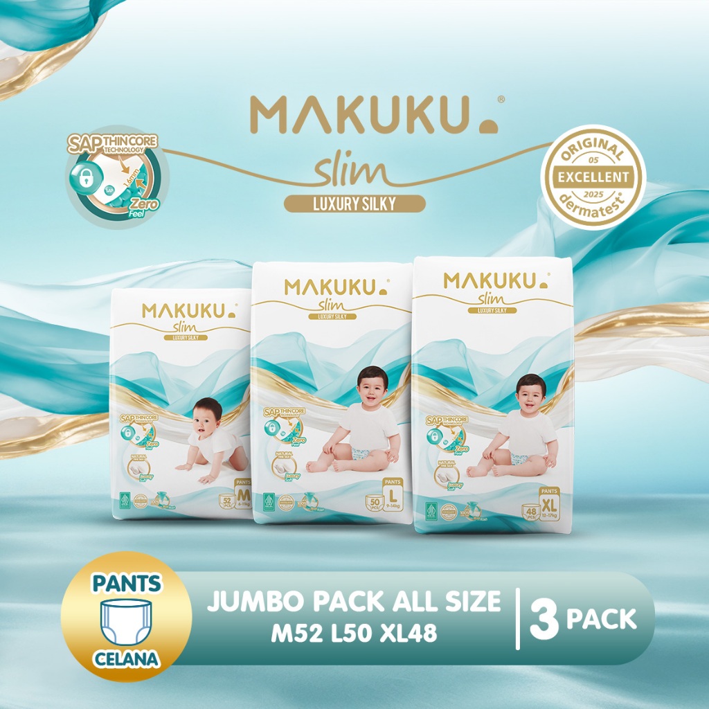 Jual [3 PACK] Makuku DIapers Slim Luxury Silky Pants Jumbo M52 / L50 ...