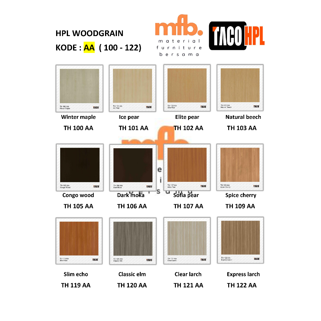 Jual HPL merk ORIGINAL TACO | HPL Woodgrain Motif Kayu ( KODE : AA / B ...