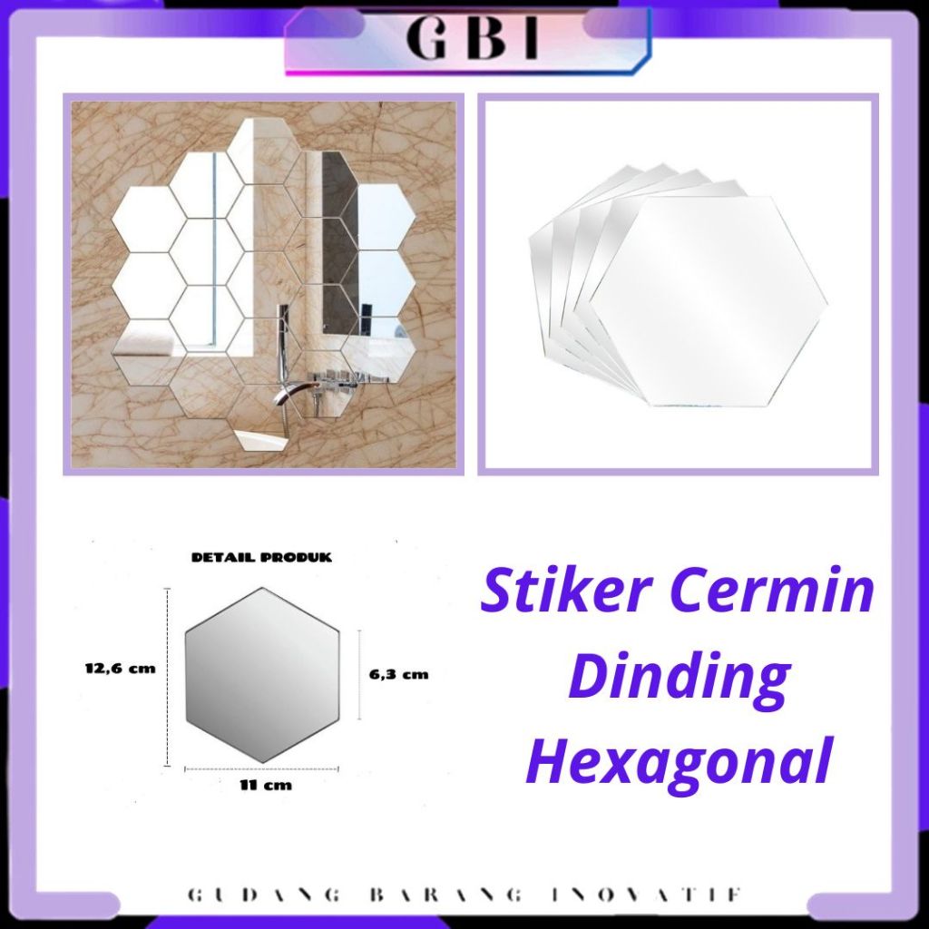 Jual GBI Stiker Cermin Dinding Anti Pecah Segi Enam Tempel Sticker Kaca ...