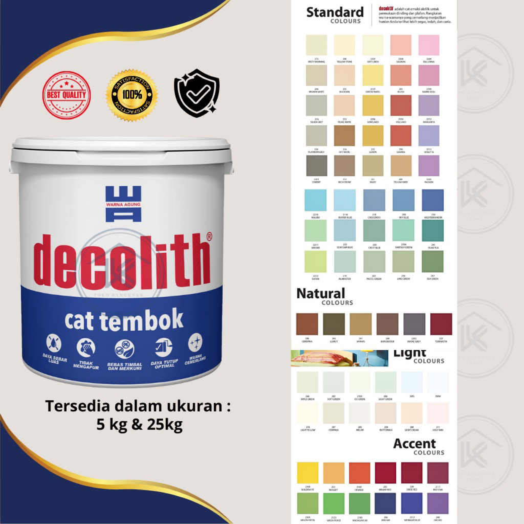 Jual CAT TEMBOK DECOLITH 5KG, 25KG CAT INTERIOR EKSTERIOR WARNA LENGKAP ...