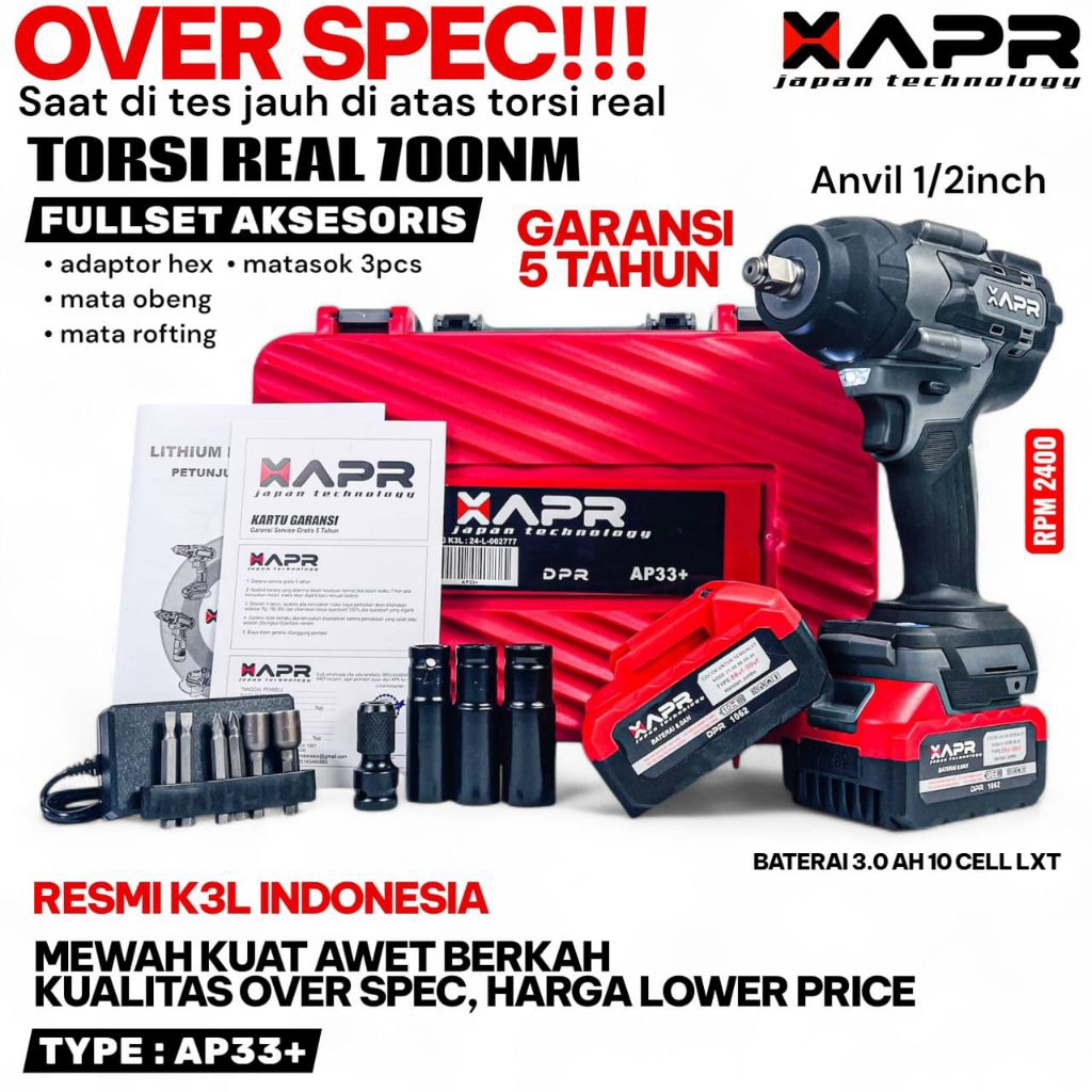 Jual APR RAJA bor IMPACT WRENCH JUMBO AP33+ 1800nm 99vf 1/2inch fullset ...