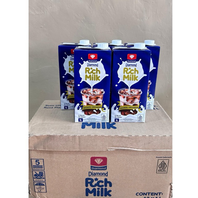 Jual susu diamond rich milk uht full cream 1 liter 1 karton 12pcs ...