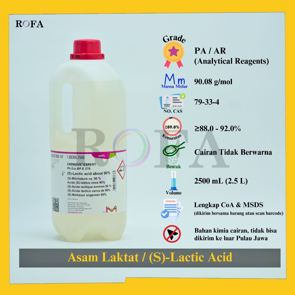 Jual Asam Laktat / Lactic Acid / C3H6O3 90% Pro Analisis Eceran 2500 mL ...