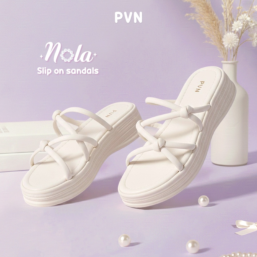 Jual PVN Nola Sandal Tali Wanita Cream Black Choco 227 | Shopee Indonesia