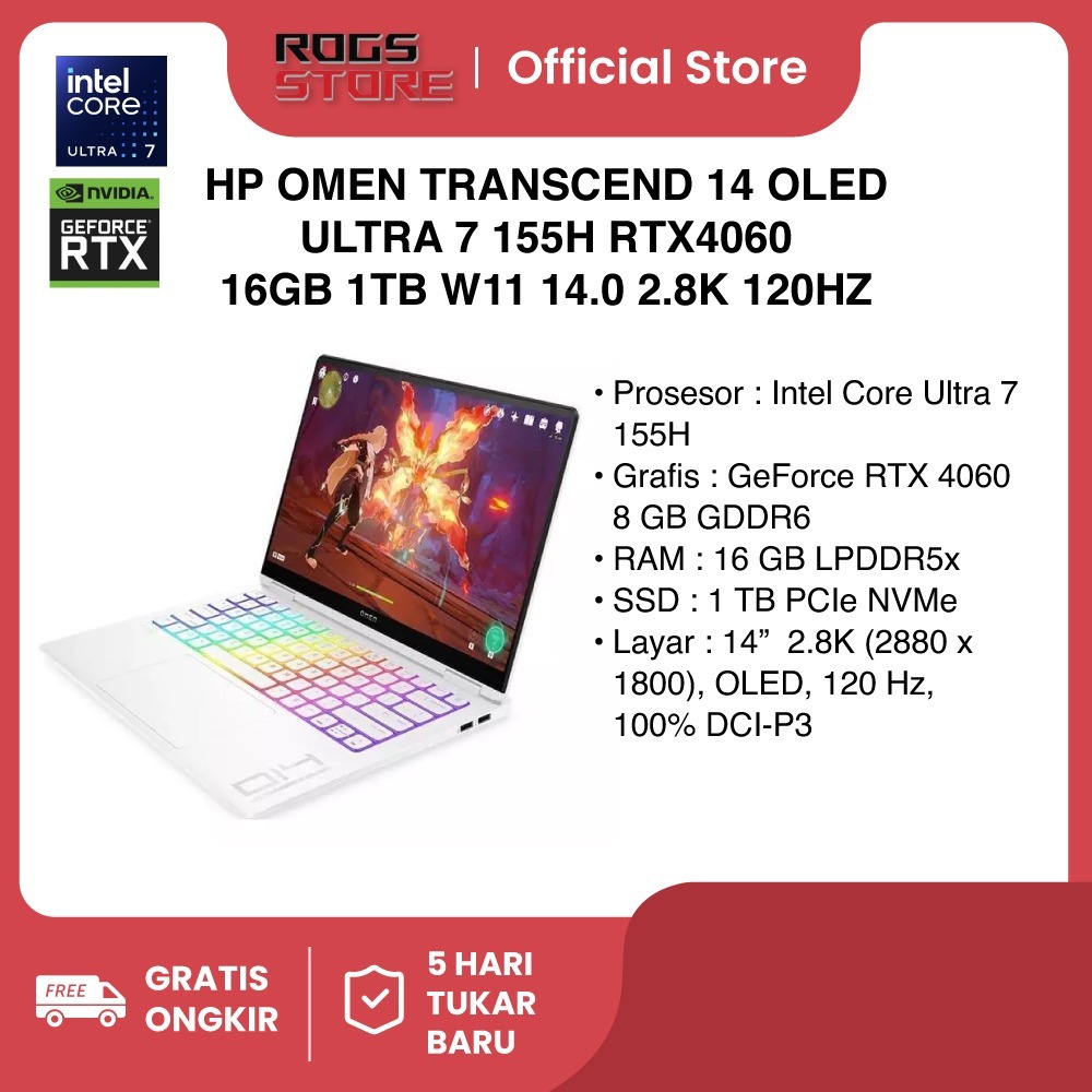 Jual HP OMEN TRANSCEND 14 OLED ULTRA 7 155H RTX4060 8GB/ 16GB 1TB W11 ...
