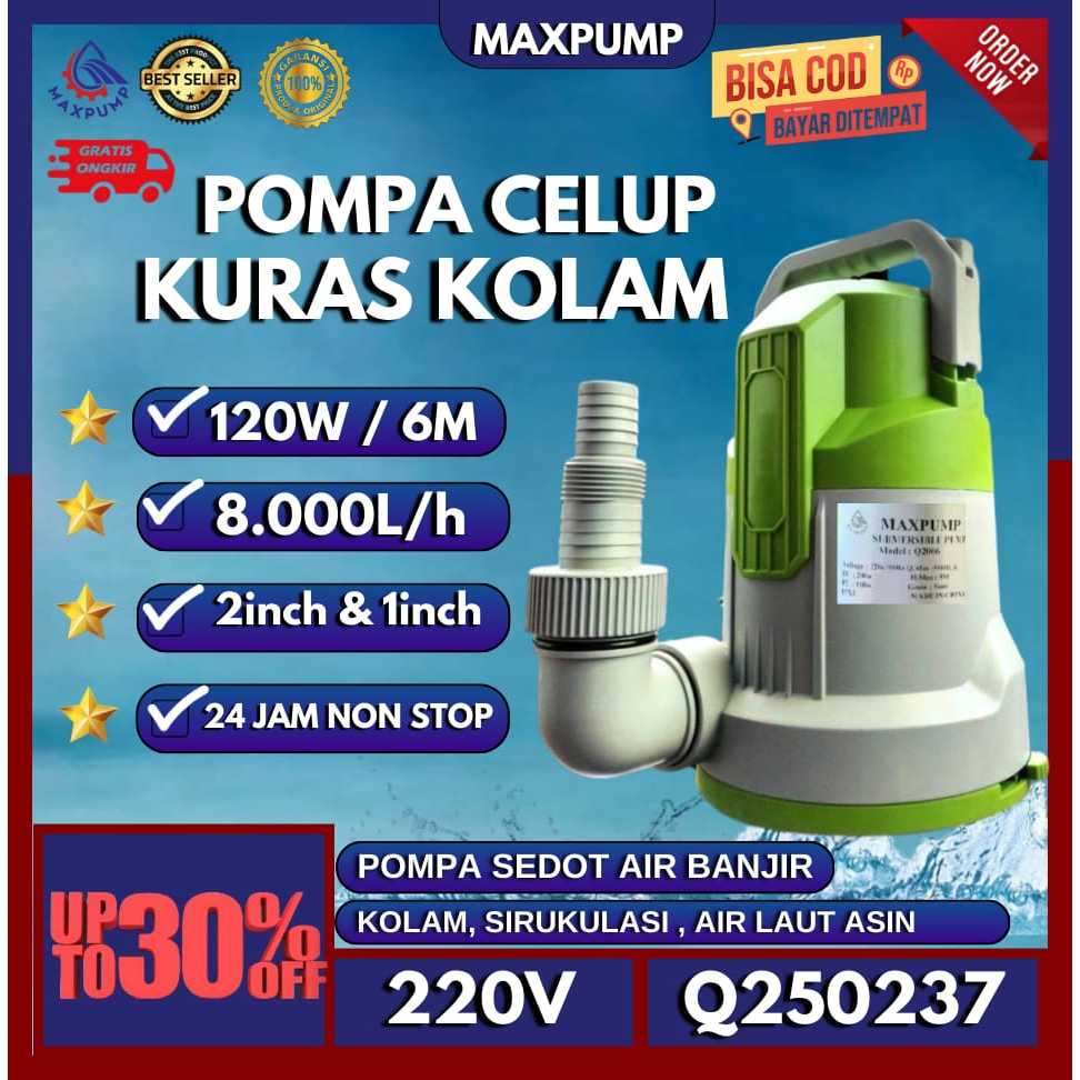 Jual MAXPUMP Pompa Air Celup Kolam Ikan Submersible Pump Kuras 24 jam ...