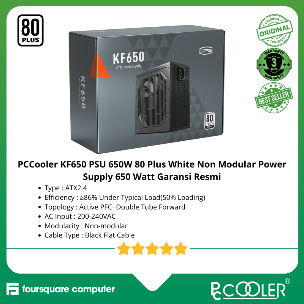 Jual PCCooler KF650 PSU 650W 80 Plus White Non Modular Power Supply 650 ...