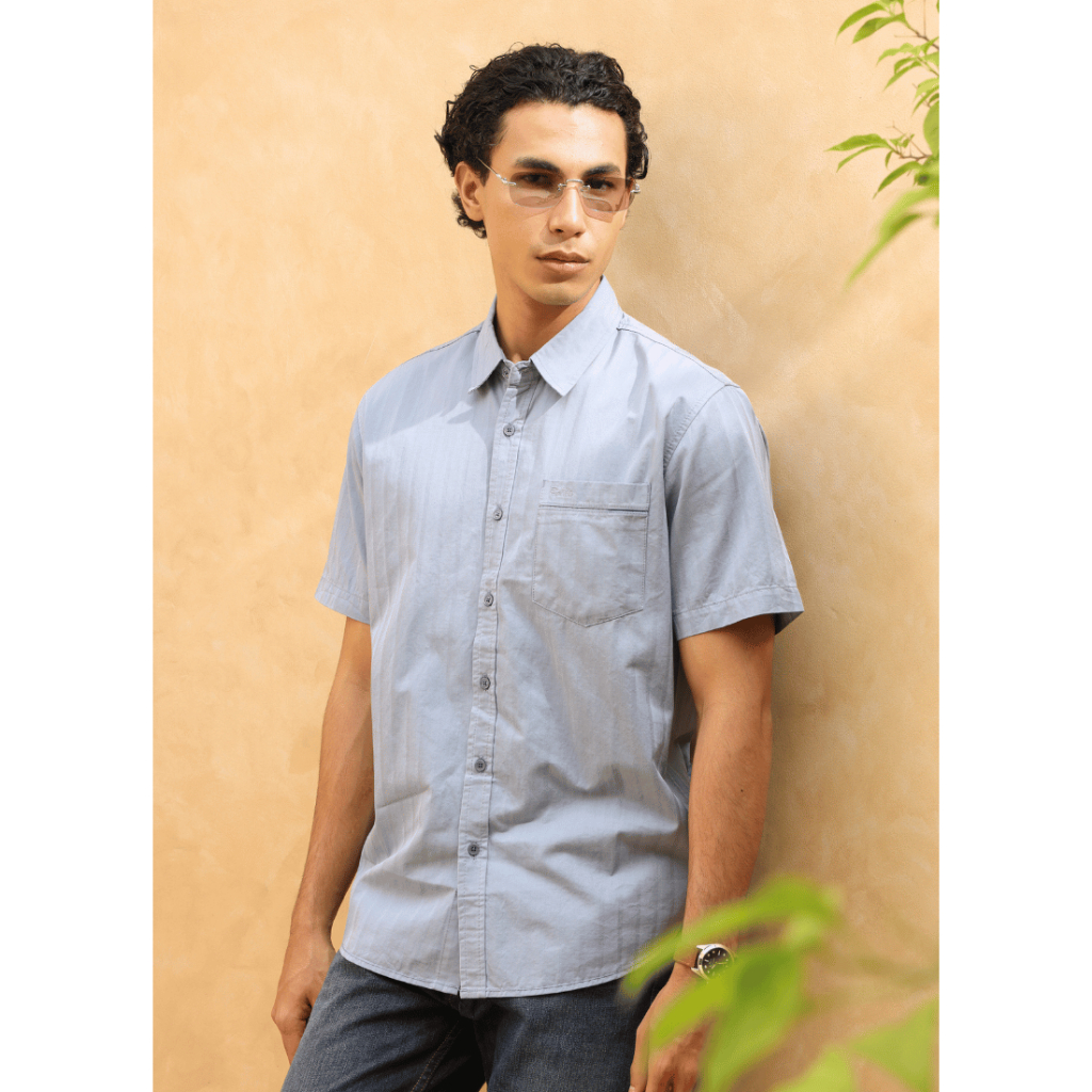 Jual POLICE Kemeja Polos Cotton Corak Herringbone Regular Fit Pria ...