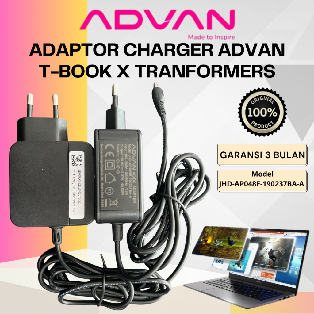 Jual ADAPTOR CHARGER CAS LAPTOP ADVAN T-BOOK TRANSFORMERS NEW GARANSI ...