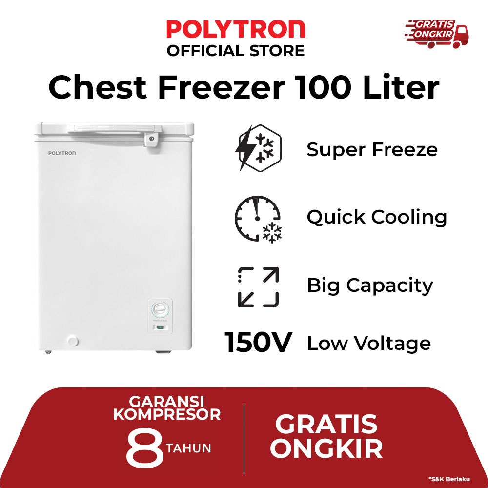 Jual POLYTRON Chest Freezer 100 Liter PCF 118-3 | Shopee Indonesia