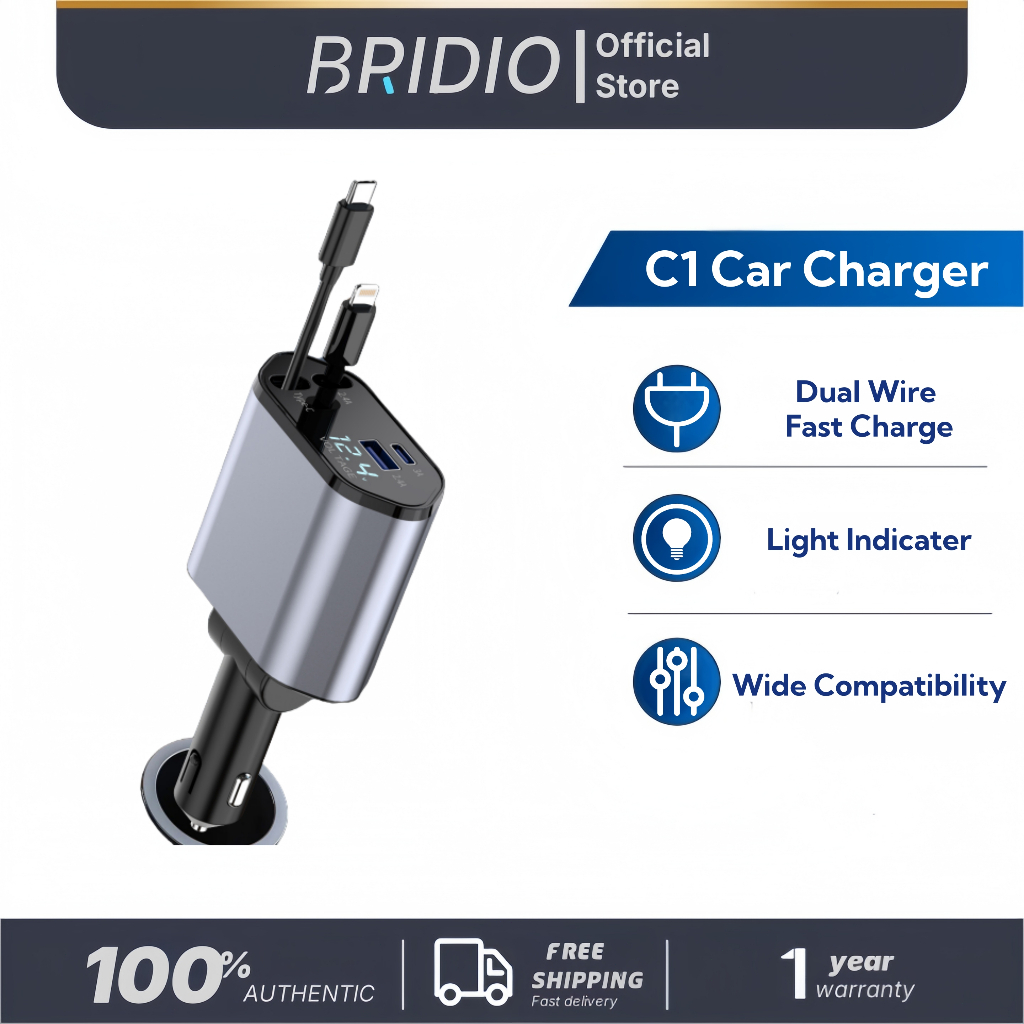 Jual Bridio C1 Car Charger Charger Mobil Fast Charge 120W 4in1 dengan ...