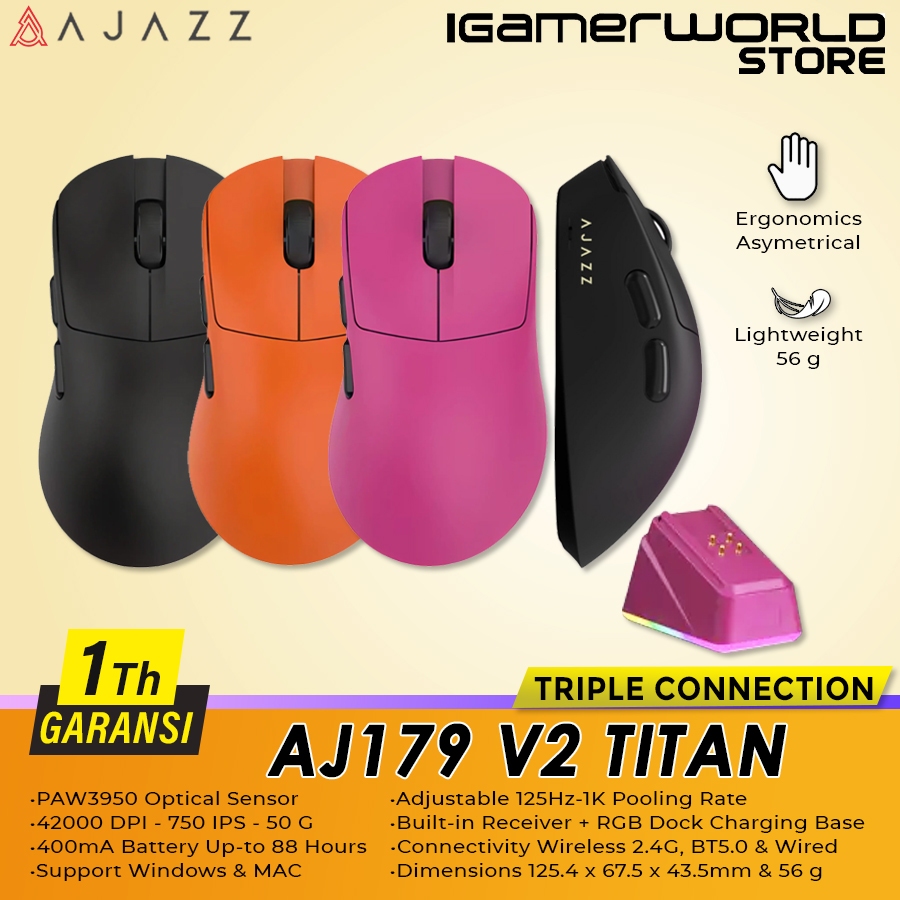 Jual Ajazz AJ179 V2 TITAN PAW3950 Ergonomics Wireless Bluetooth Triple ...