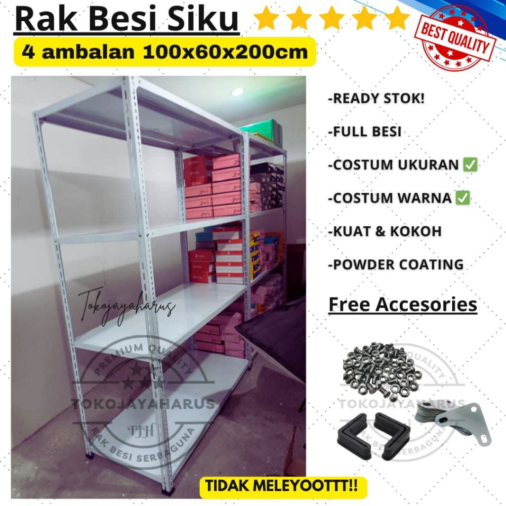 Jual Rak besi siku / rak gudang besi siku lubang 4 susun 100x60x200cm ...