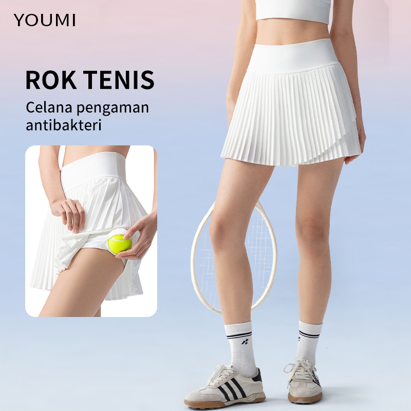 Jual YOUMI Rok Olahraga Wanita High Waist Model Plisket Dengan Celana ...