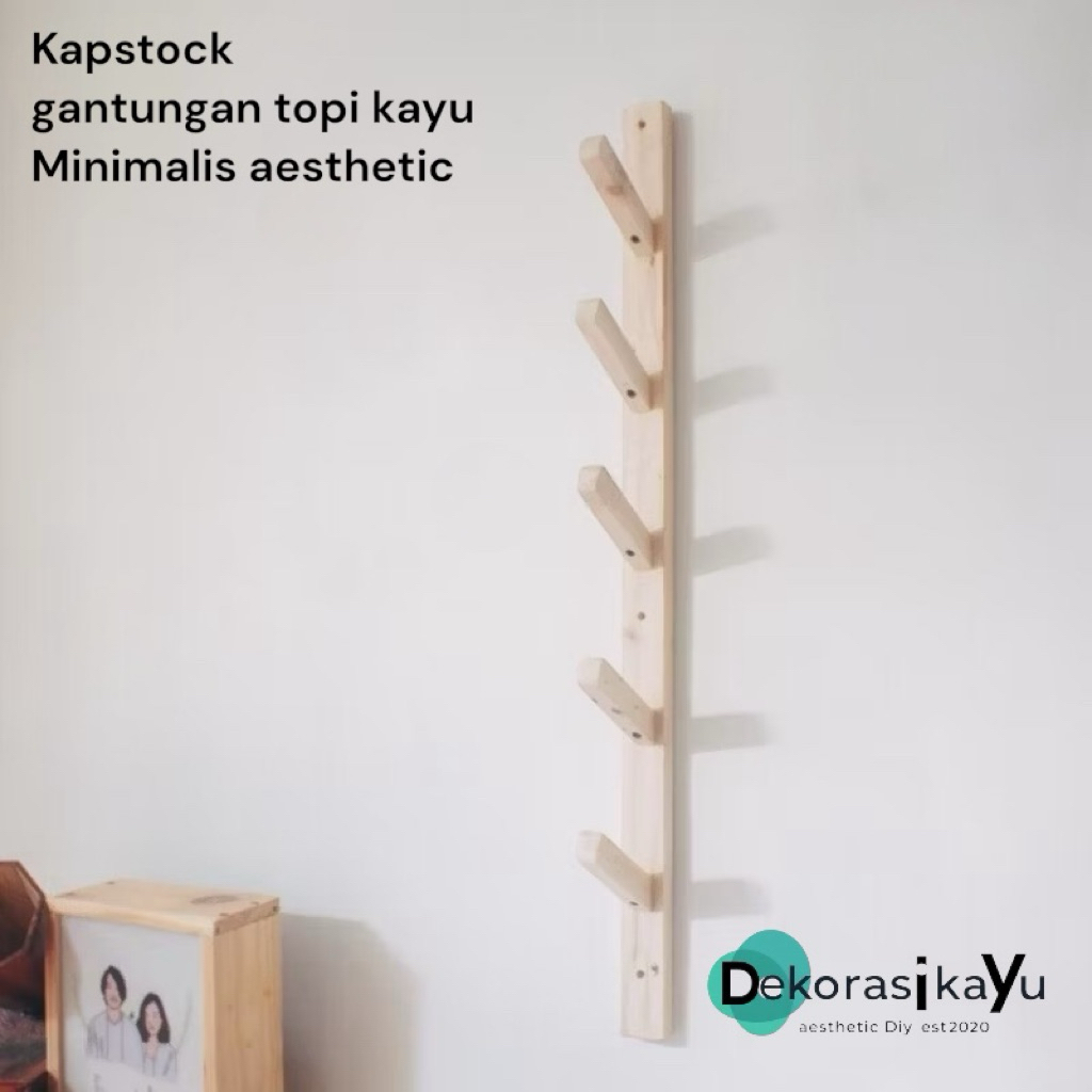 Jual kapstock gantungan topi kayu minimalis aesthetic ukuran 50cm / rak ...
