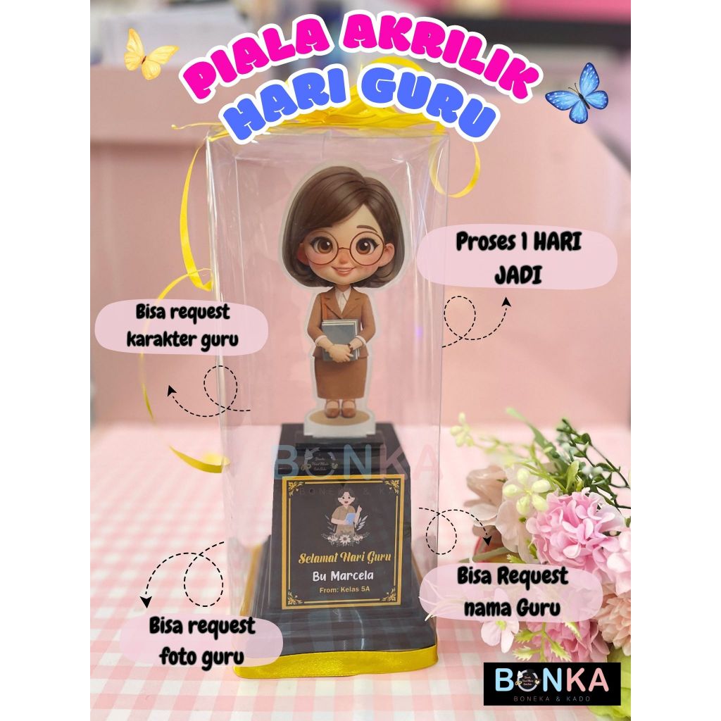 Jual Piala Akrilik Guru Cewe Berhijab Hadiah Spesial Hari Guru Bisa ...