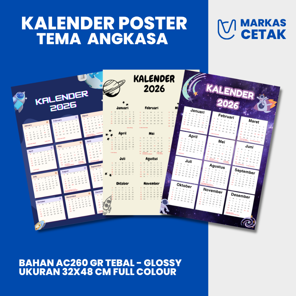 Jual Kalender Poster ANGKASA- Kalender dinding TEMA ANGKASA 2026 ...