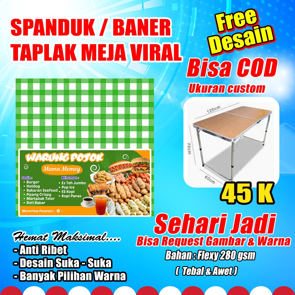 Jual SPANDUK / BANER TAPLAK MEJA VIRAL _FREE DESAIN & BISA CUSTOM ...