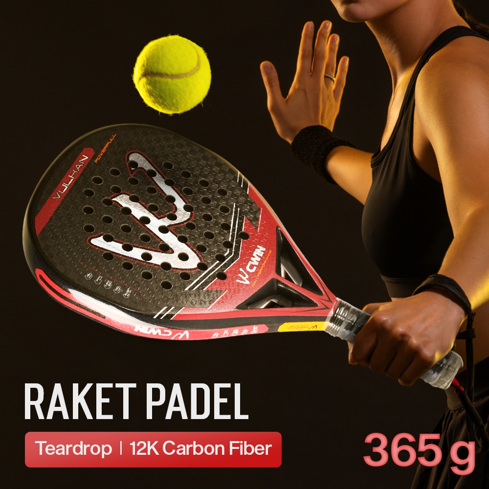 Jual Raket Padel Teardrop 12K Carbon Fiber 3.8cm Thickness 365g Hitam ...
