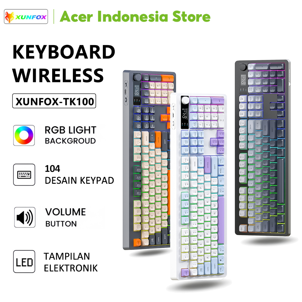 Jual XUNFOX TK100 Keyboard Bluetooth 2.4G Dual Mode, 104 Keys RGB ...