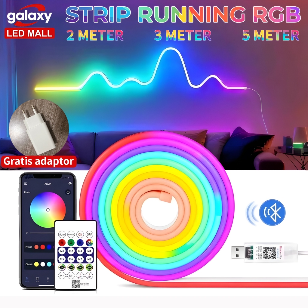 Jual LAMPU LED NEON FLEX RGB RUNNING 2M 3M 5M DC USB SENSOR SUARA+ App ...