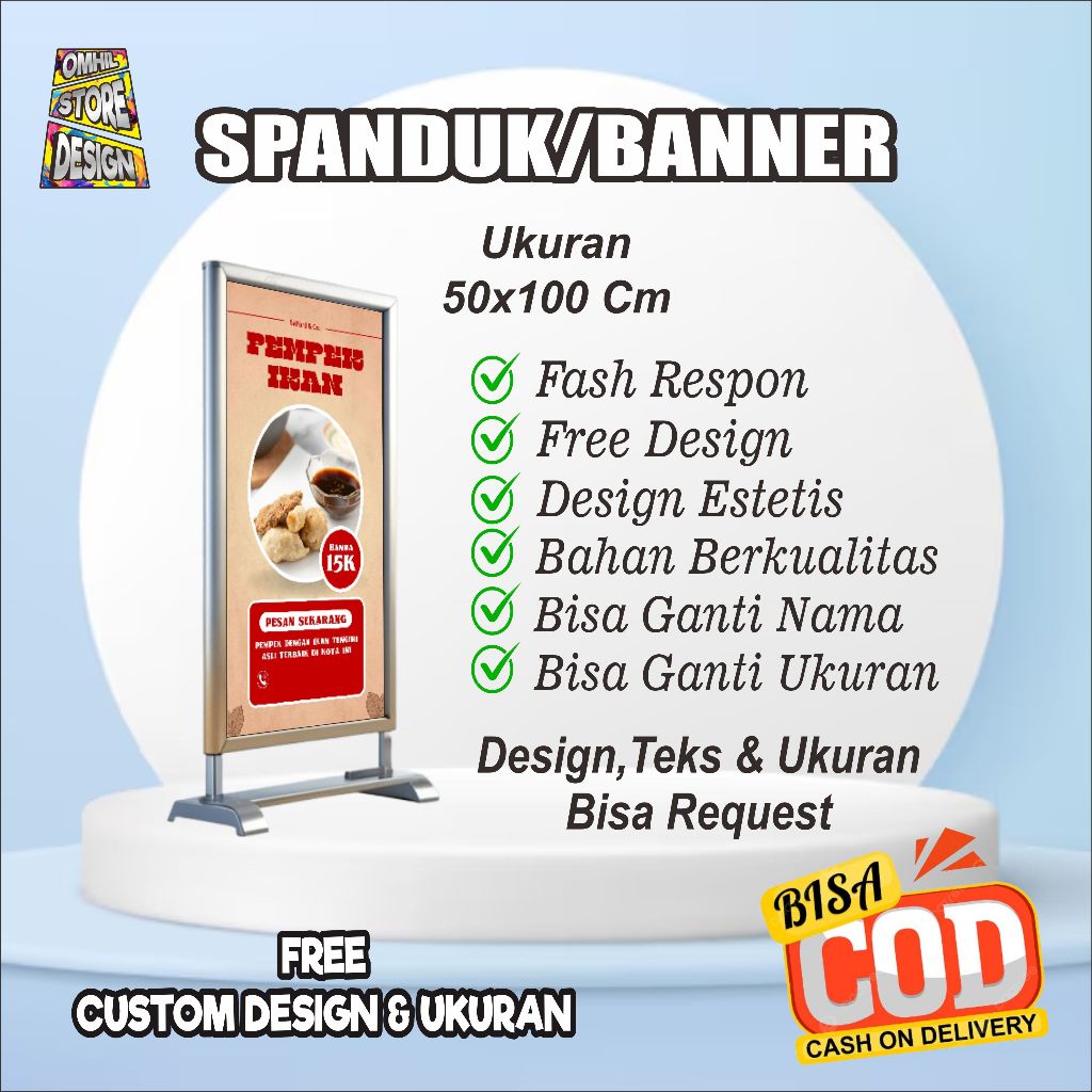 Jual Spanduk Banner Ukuran 50x100cm Pempek Ikan Free Custom Design Dan ...