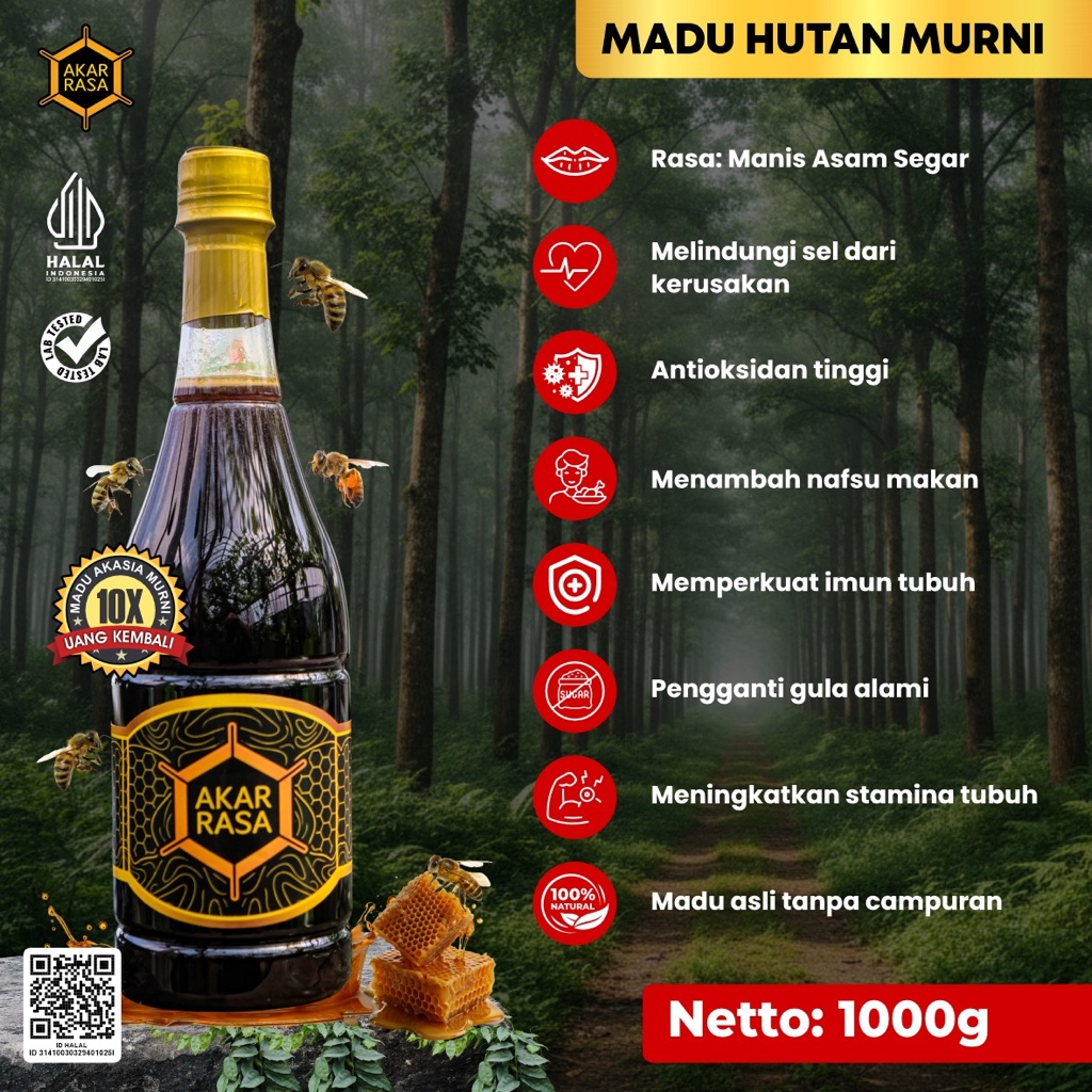 Jual MADU AKAR RASA 1000gr|100% ASLI HUTAN SUMATRA||PREMIUM HONEY|KADAR AIR