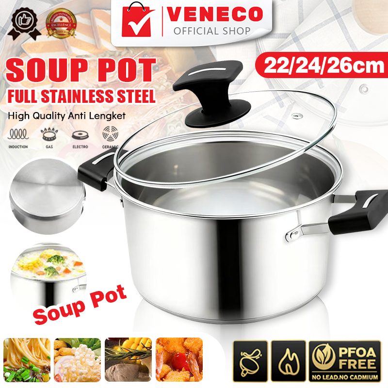 Jual Soup Pot 22cm 24cm 26cm Panci Sup Stainless Steel Tutup Kaca ...
