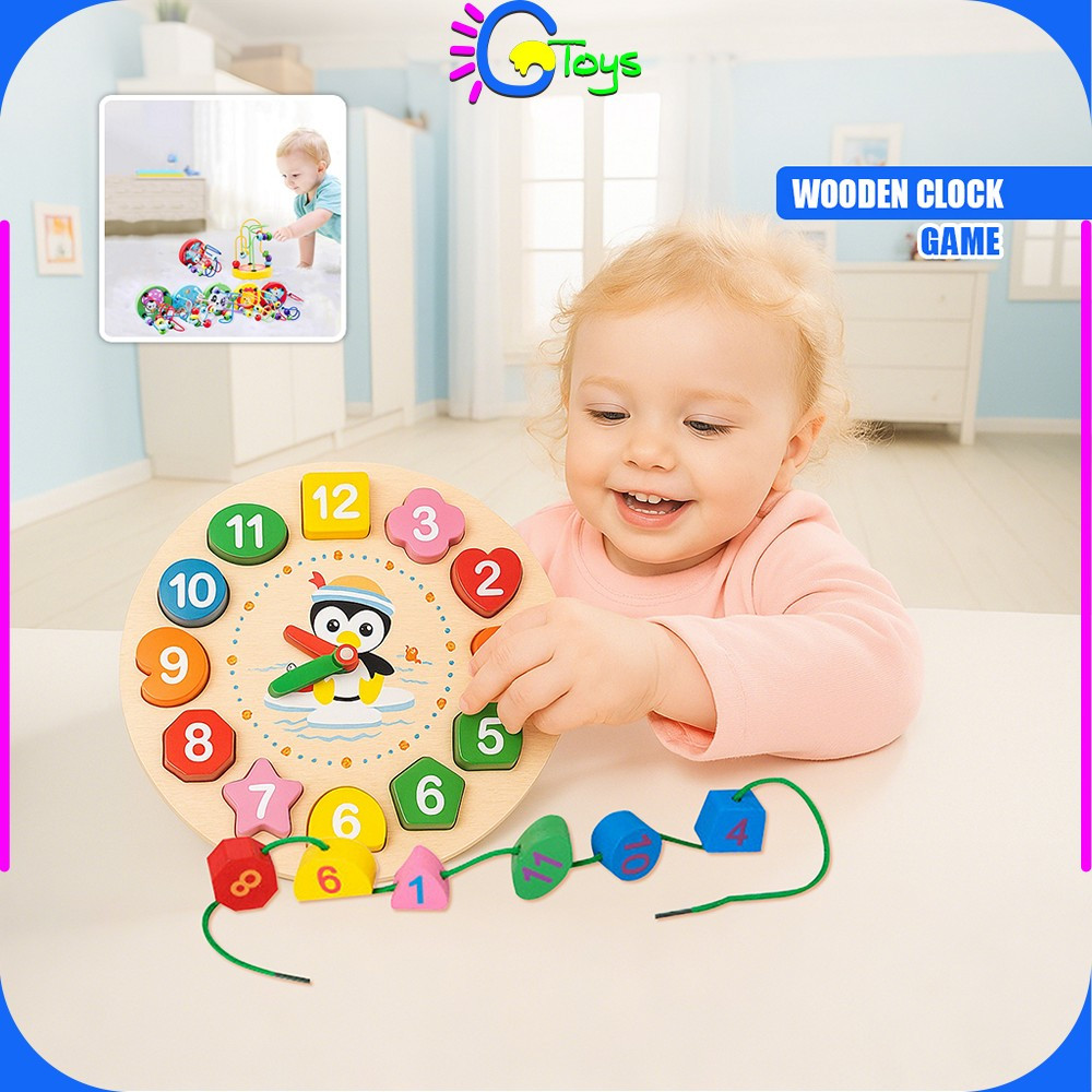 Jual CR-M330 Mainan Edukasi Anak Puzzle Jam Kayu Motif Penguin Lucu ...