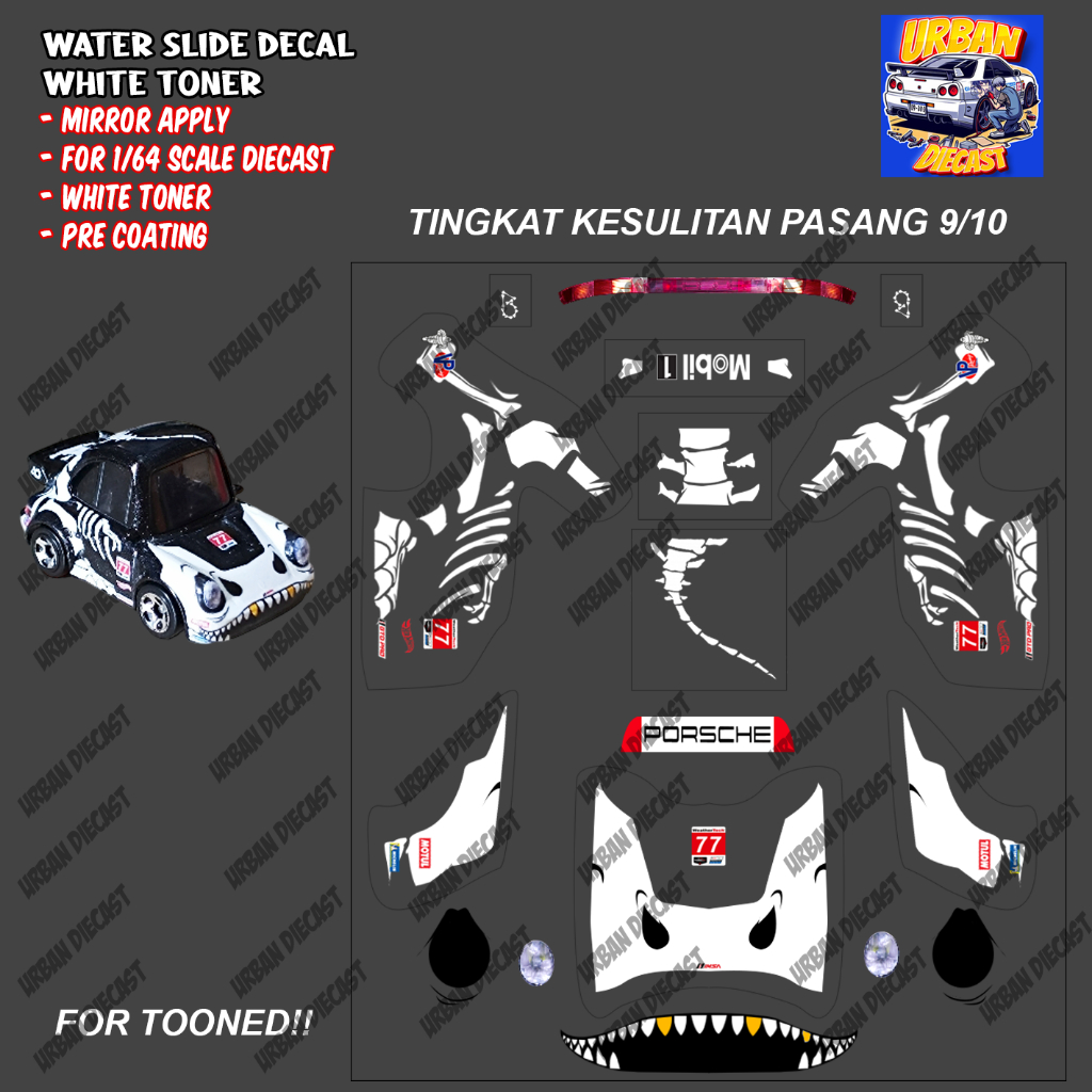 Jual Decal hot wheels tooned porsche skeleton rexy [white toner ...