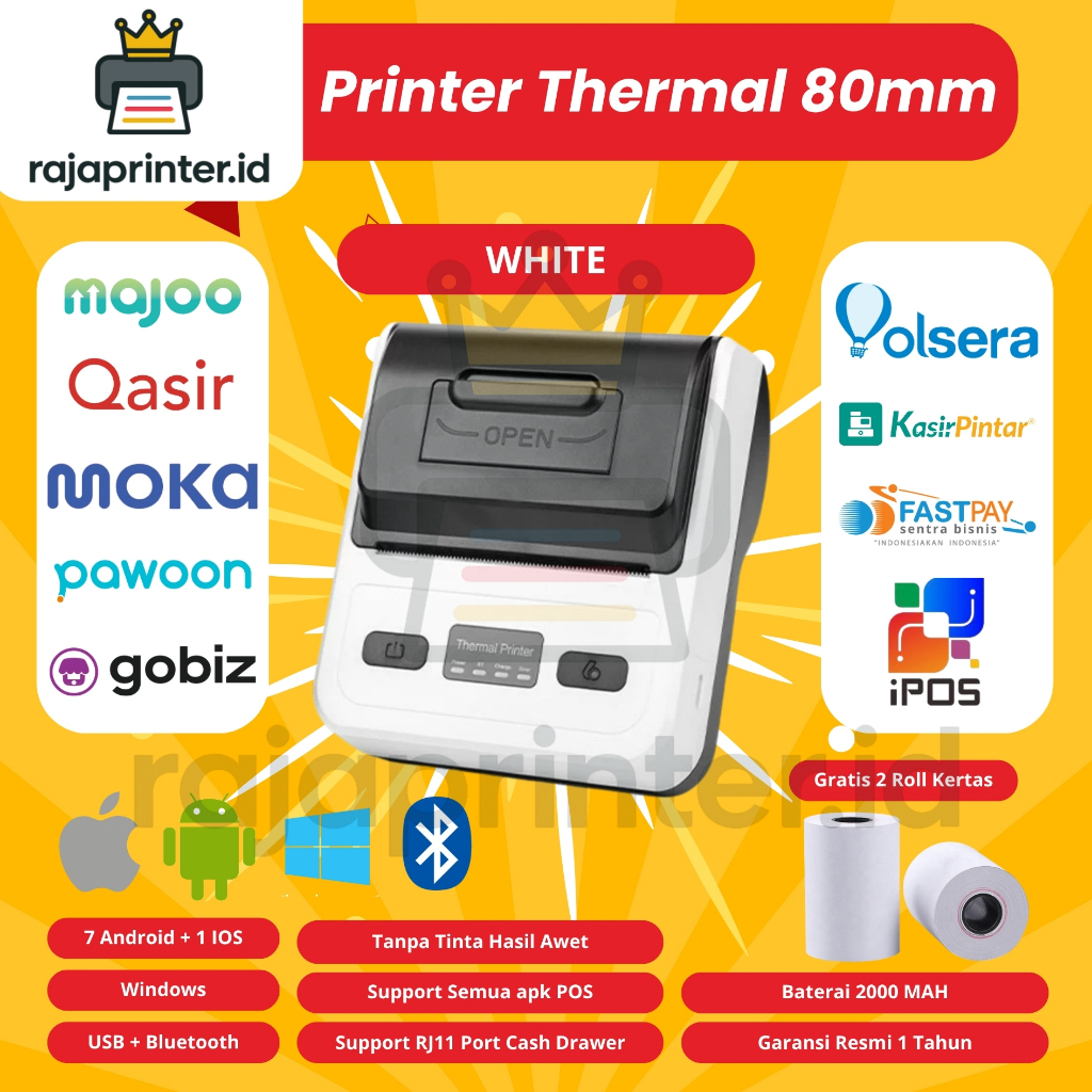 Jual Printer Thermal 80MM Bluetooth + USB Cetak Resi Alamat Kasir Nota ...