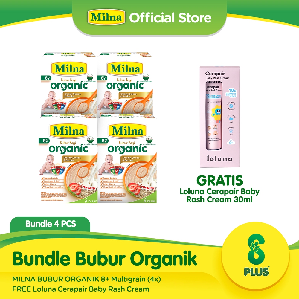 Jual Bundle 4 Milna Bubur Organik 8+ Free Loluna Cerapair Baby Rash ...