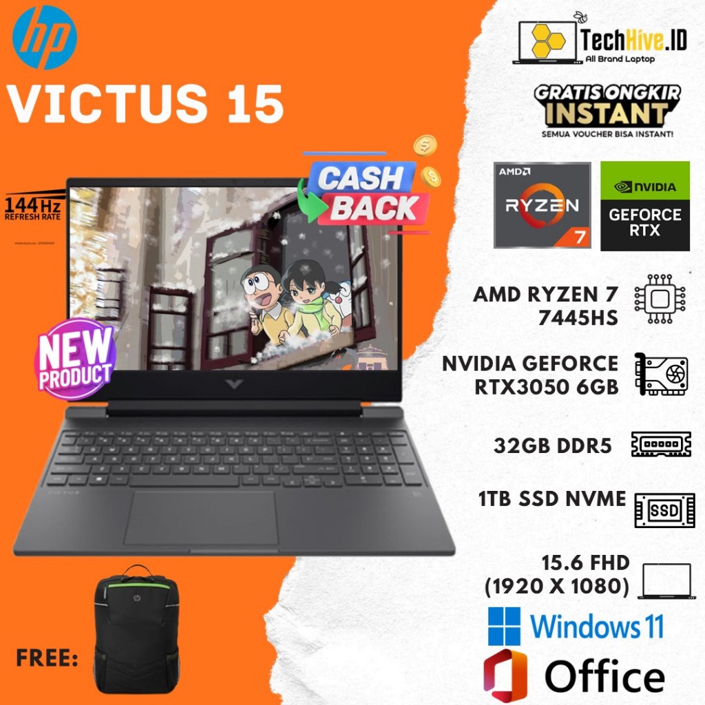 Jual HP Victus 15 RYZEN 7 7445HS RTX3050 6GB | 32GB 1TB SSD W11+OHS ...