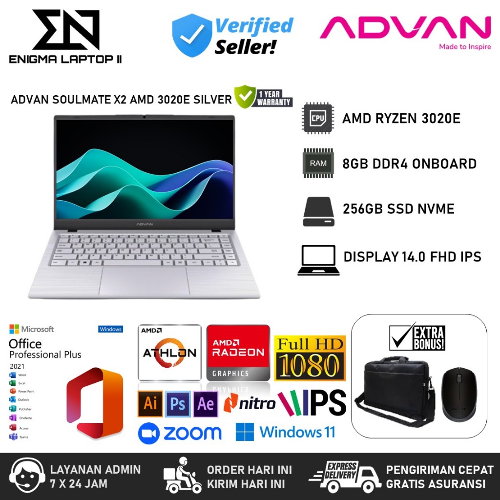 Jual Gaming Advan Soulmate X2 Amd Athlon Silver 3020E Ram 8Gb 512Gb SSD ...