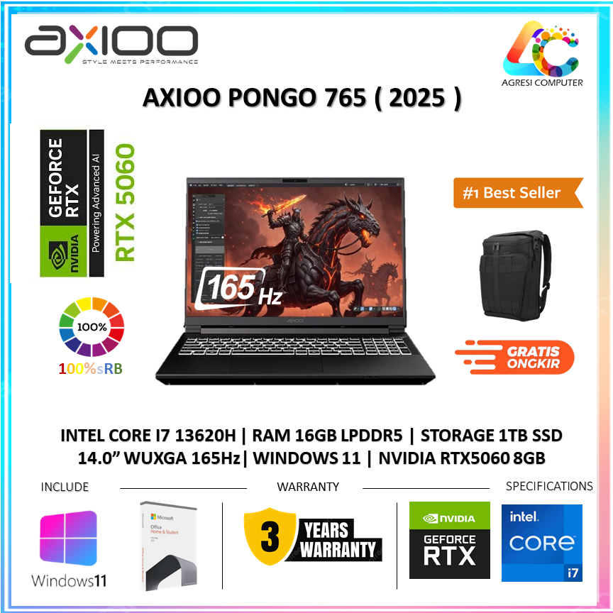 Jual AXIOO Pongo 765 i7 13620H RTX 5060 16GB 512GB 16 inch FHD+ 165HZ ...