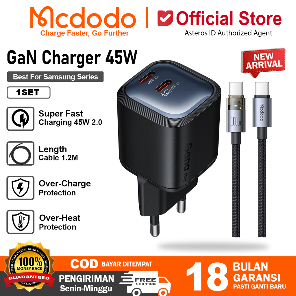 Jual MCDODO Charger GaN For Samsung PD USB Type C 45w Series Super Fast ...