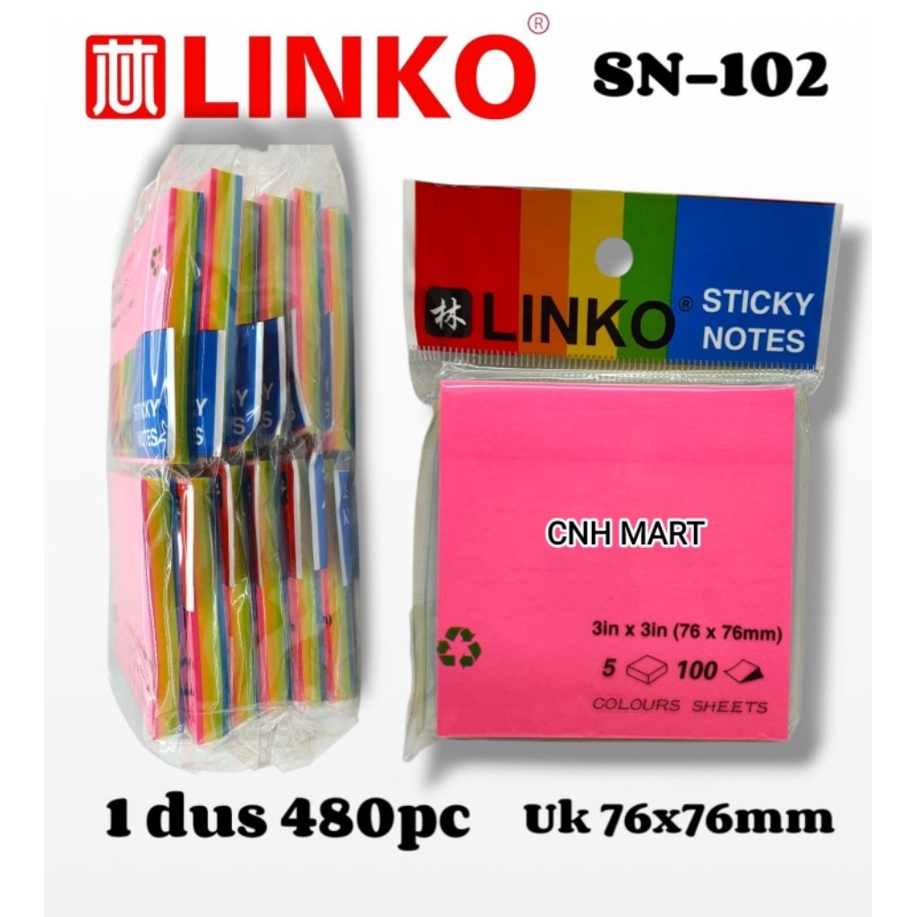 Jual Sticky Notes LINKO SN- 102 Mix Color 5 Sheet X 20 Sheet = 100 ...