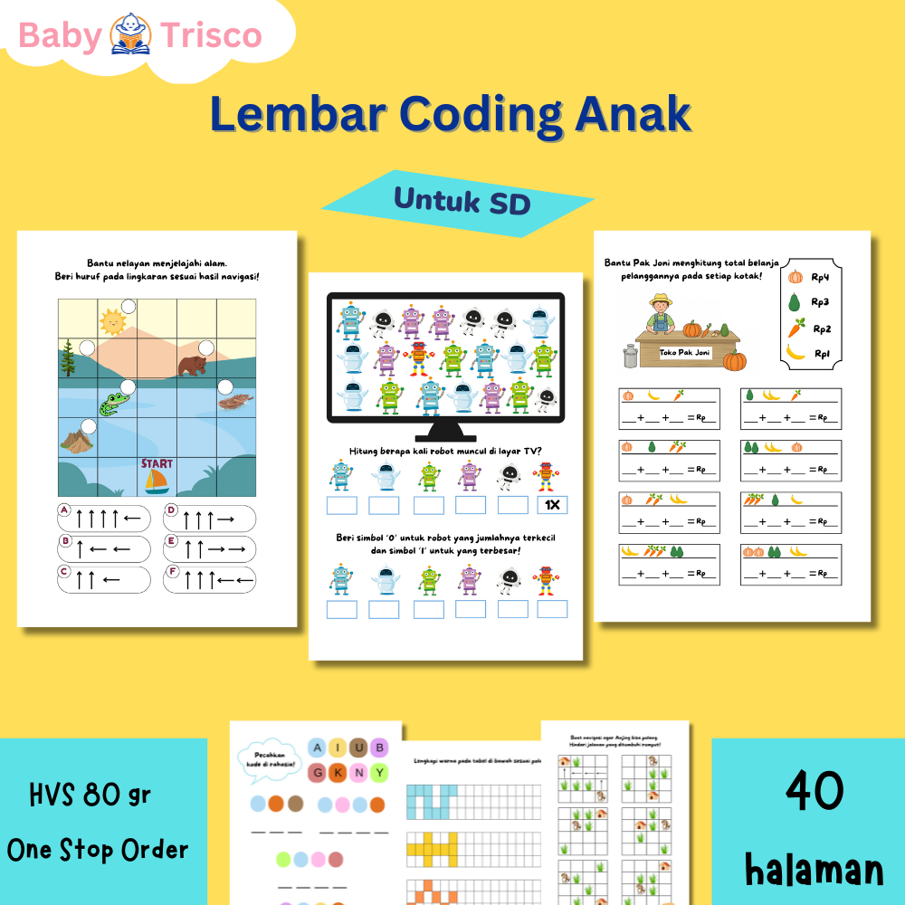 Jual Lembar Kegiatan Coding Anak TK‑SD – Worksheet Unplugged Coding & Logika (print-bukan PDF ...
