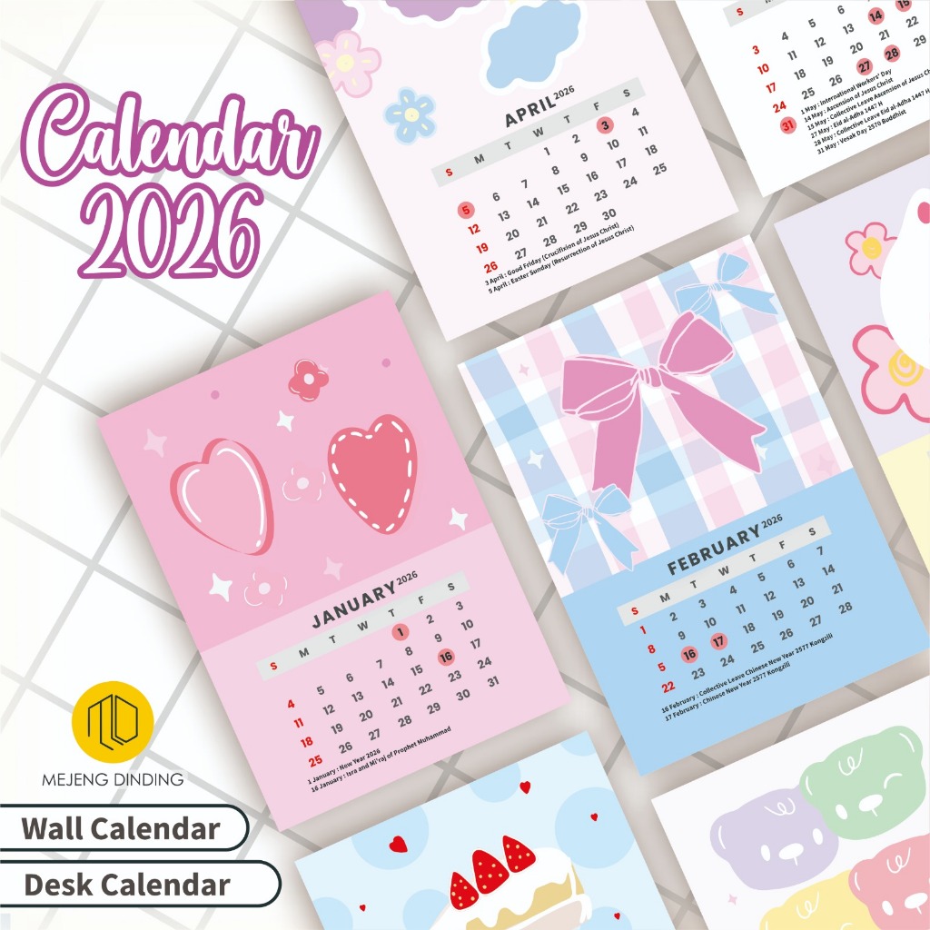 Jual Kalender 2026 Motif Coquette Feminime - Kalender 2026 - Desk ...