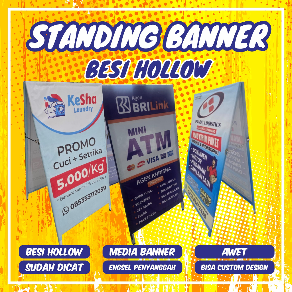 Jual (BISA CUSTOM) STANDING BANNER BESI CUSTOM GAMBAR 2 SISI BOLAK ...