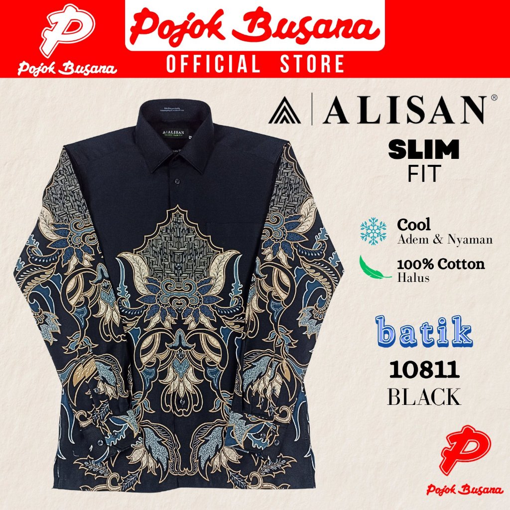 Jual Pojok Busana Alisan Kemeja Lengan Panjang Batik Pria Slim Fit ...