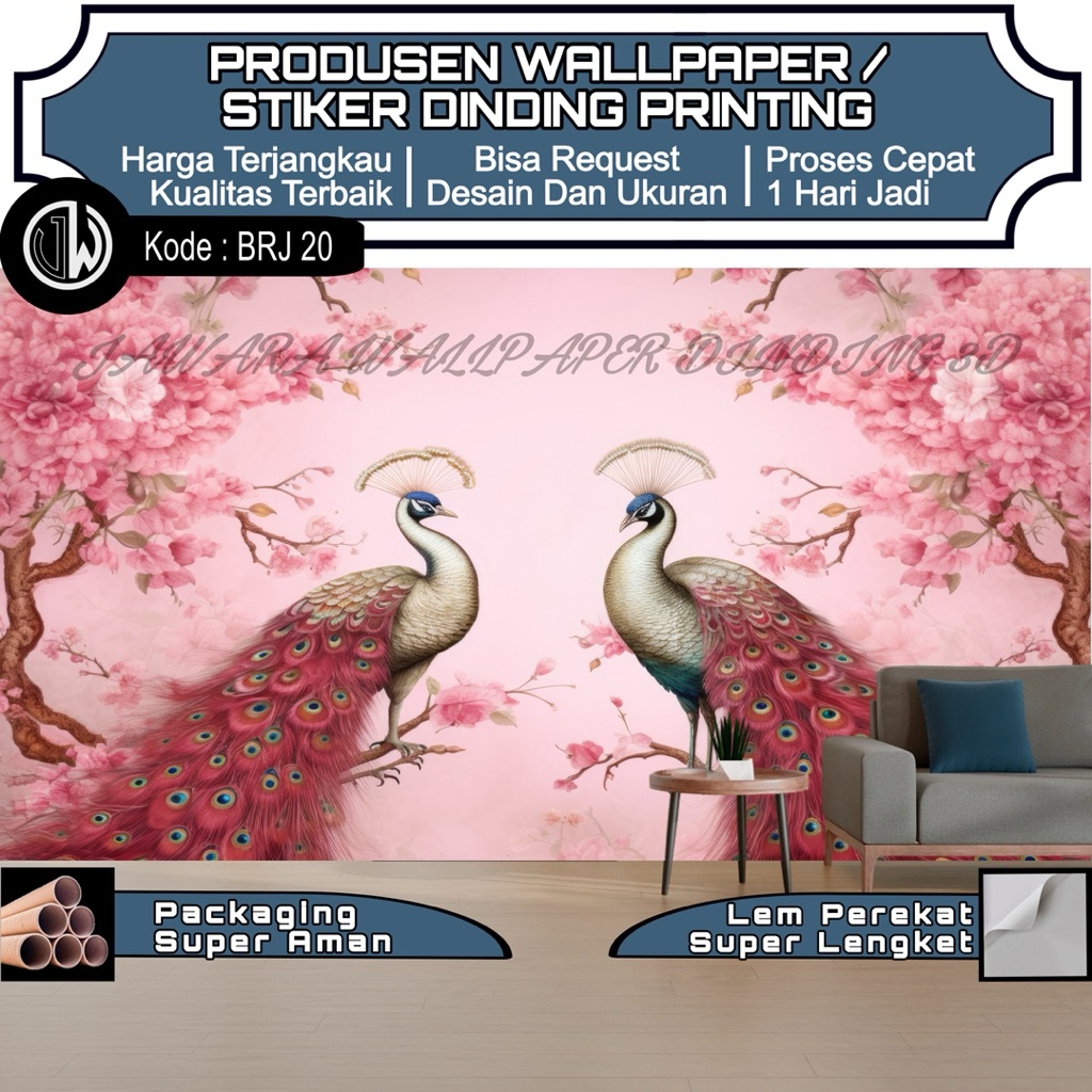 Jual Wallpaper Dinding 3D Custom Burung Merak Pink | Shopee Indonesia