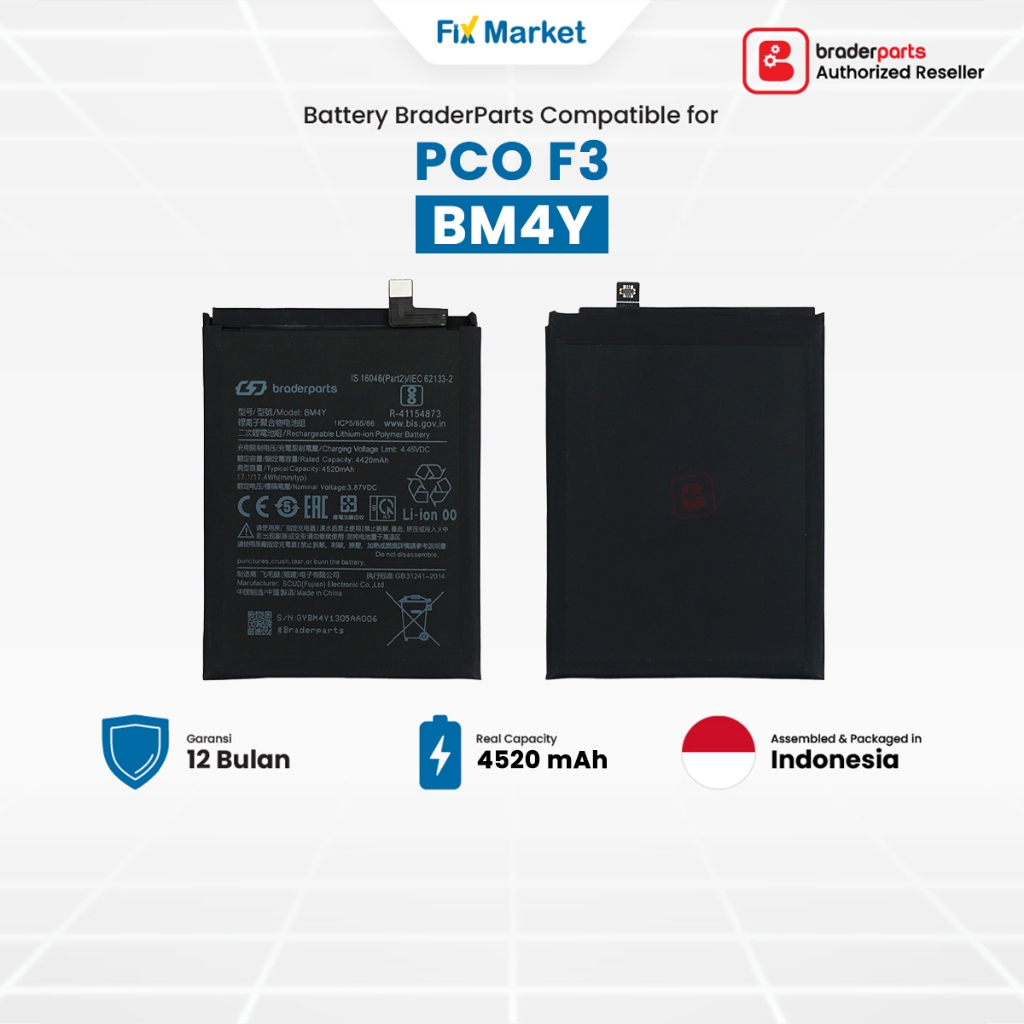 Jual BraderParts Baterai Battery Batre BM4Y Xmi Pco F3 BPBT-G02-000454 ...