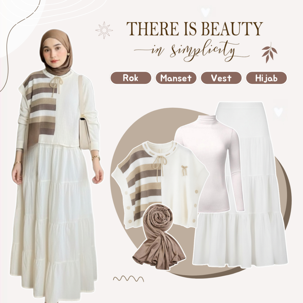Jual Outfit Wanita Kekinian Set Ootd (Vest + Manset + Rok Susun ...