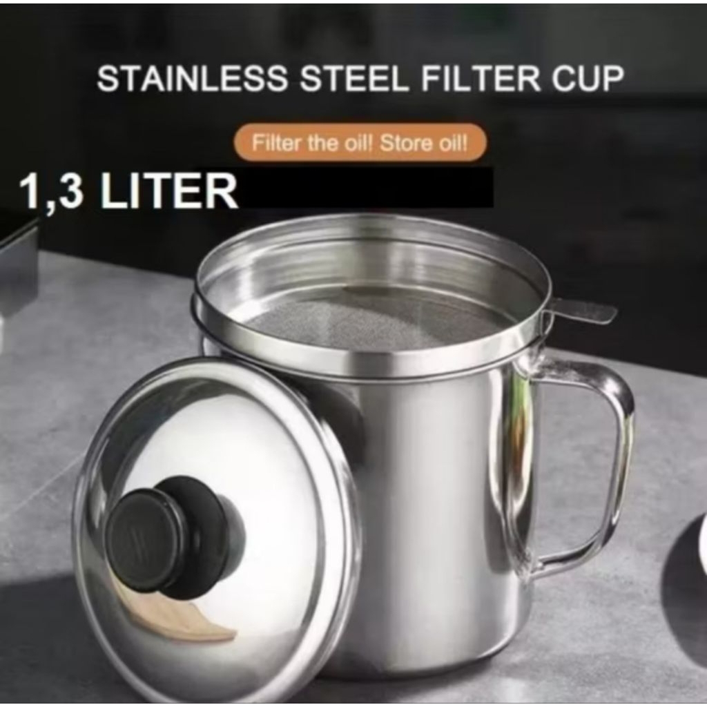Jual Wadah Saringan Minyak Stainless Steel1,3 Liter /Oil Pot Filter 1,3 ...