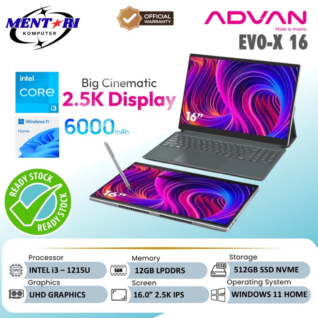 Jual ADVAN Laptop 2 in 1 EVO-X 16/13 Touchscreen Intel i3-1215U/Intel ...