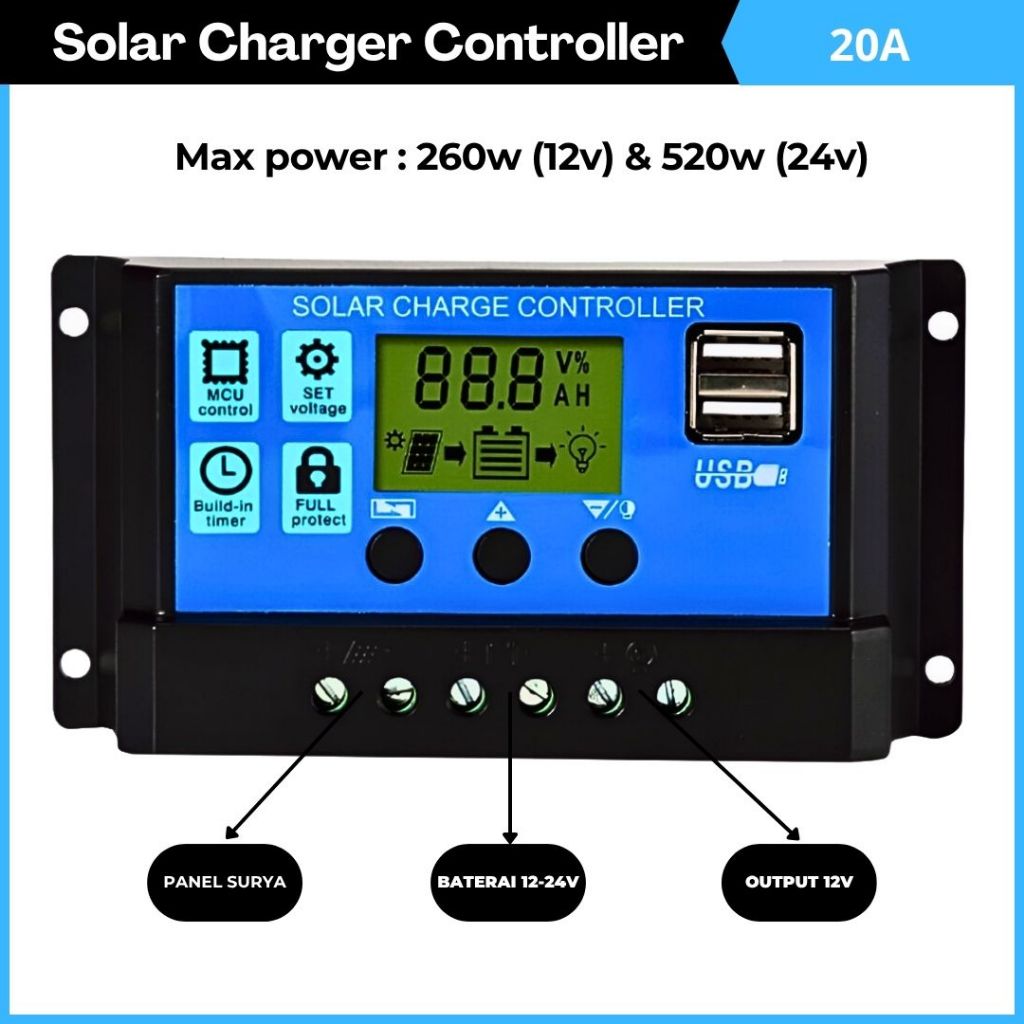Jual Solar Charger Controller 20A Panel Surya Charger 12-24V Charger ...